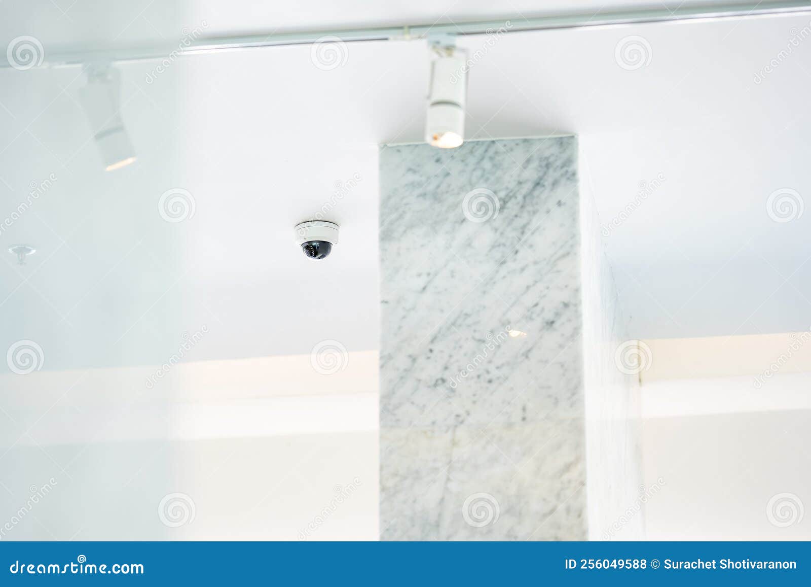 White CCTV with Acrylic Glass Dome Cover Camera Len in the Centre ...