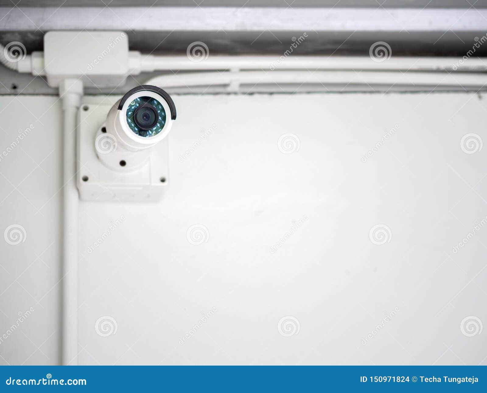 White CCTV Camera on the White Wall Background Stock Photo - Image of ...