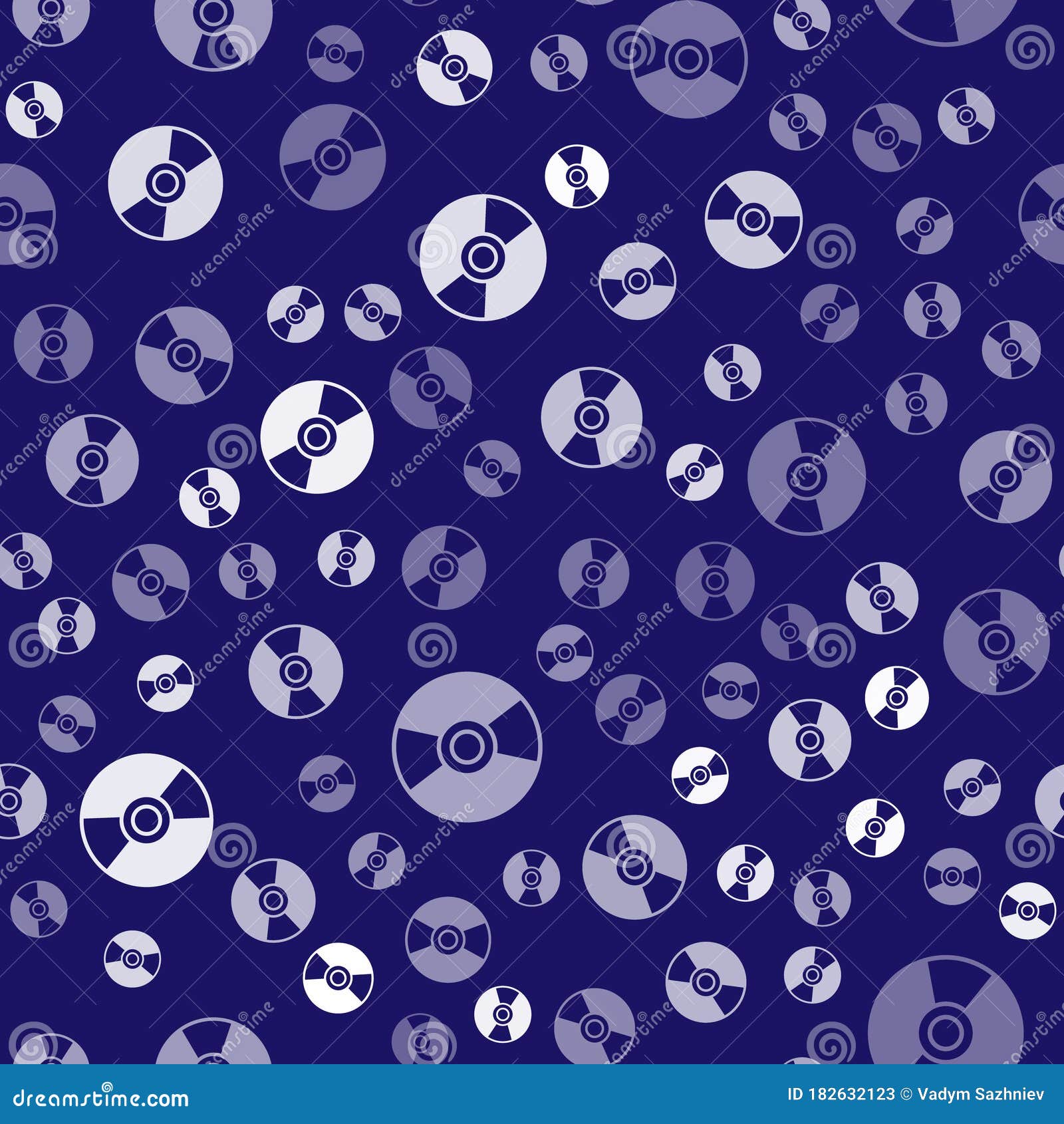 White CD or DVD Disk Icon Isolated Seamless Pattern on Blue Background ...
