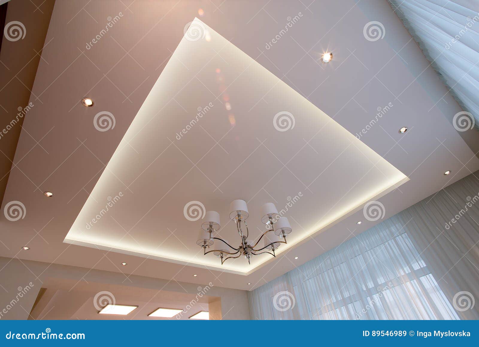 White Ceiling Illuminated with LED Stock Image - Image of hall ...