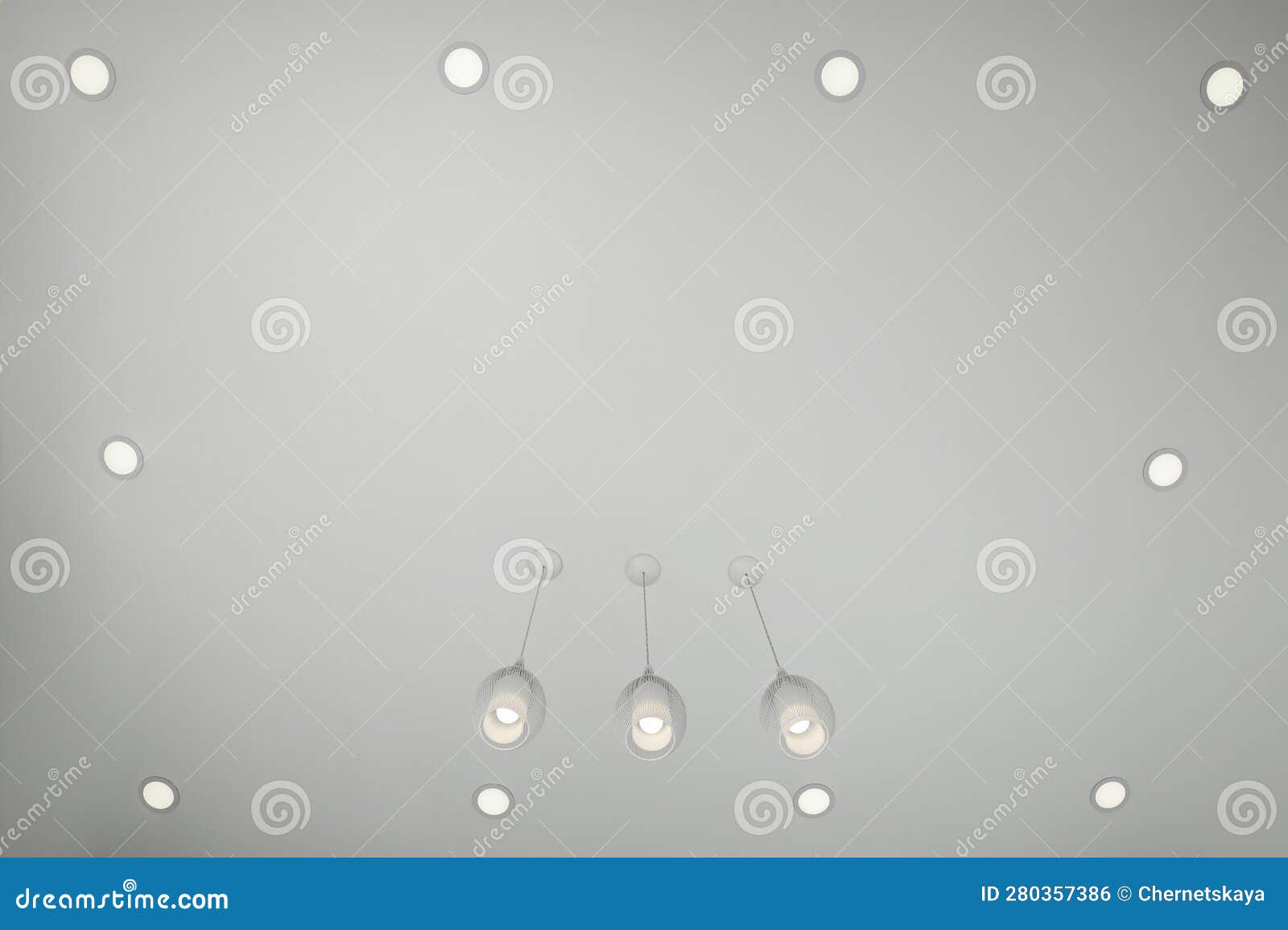 White Ceiling with Lighting in Room, Bottom View Stock Photo - Image of ...