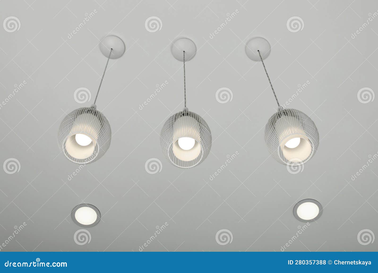White Ceiling with Lighting in Room, Bottom View Stock Photo - Image of ...