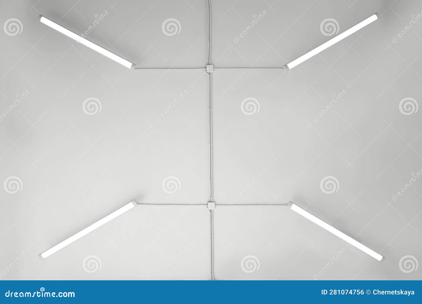 White Ceiling with Modern Lighting in Room, Bottom View Stock Photo ...