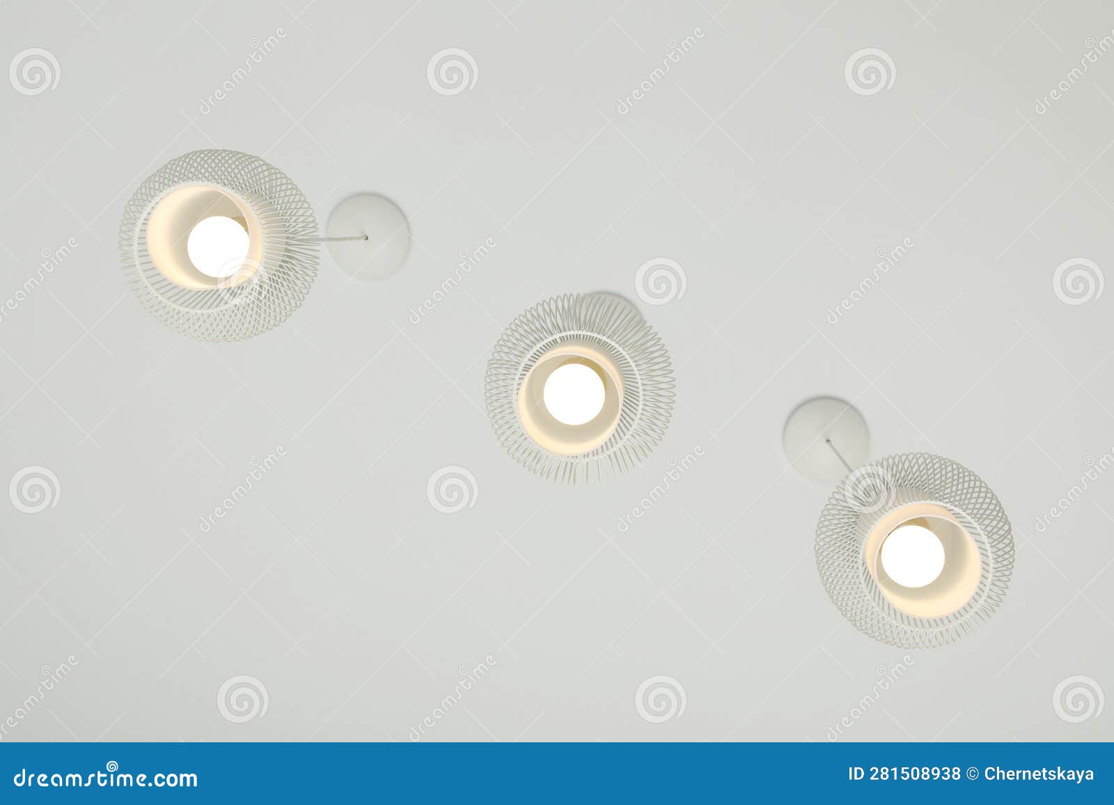 White Ceiling with Modern Lighting in Room, Bottom View Stock Photo ...