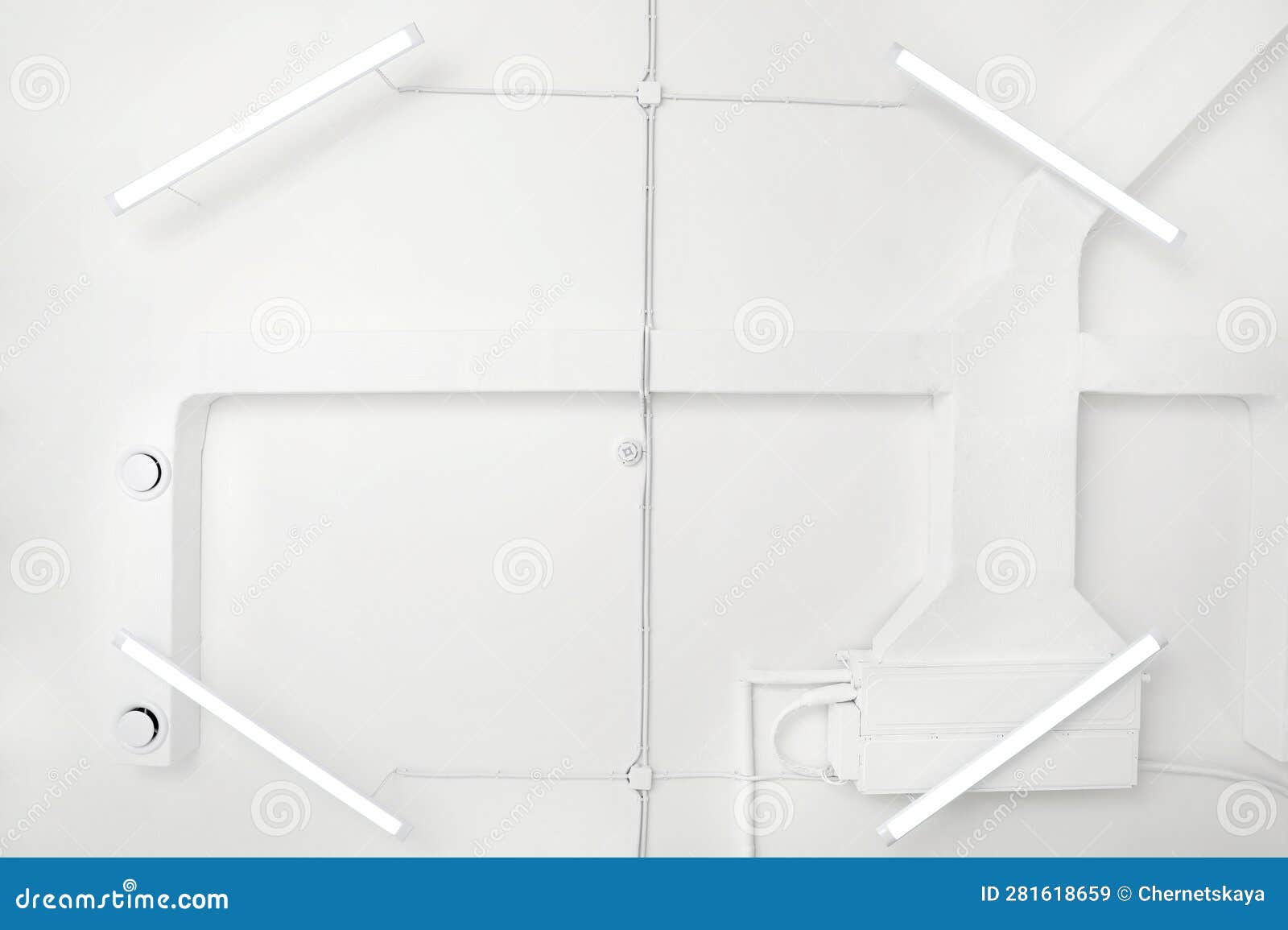 White Ceiling with Lighting in Room, Bottom View Stock Image - Image of ...