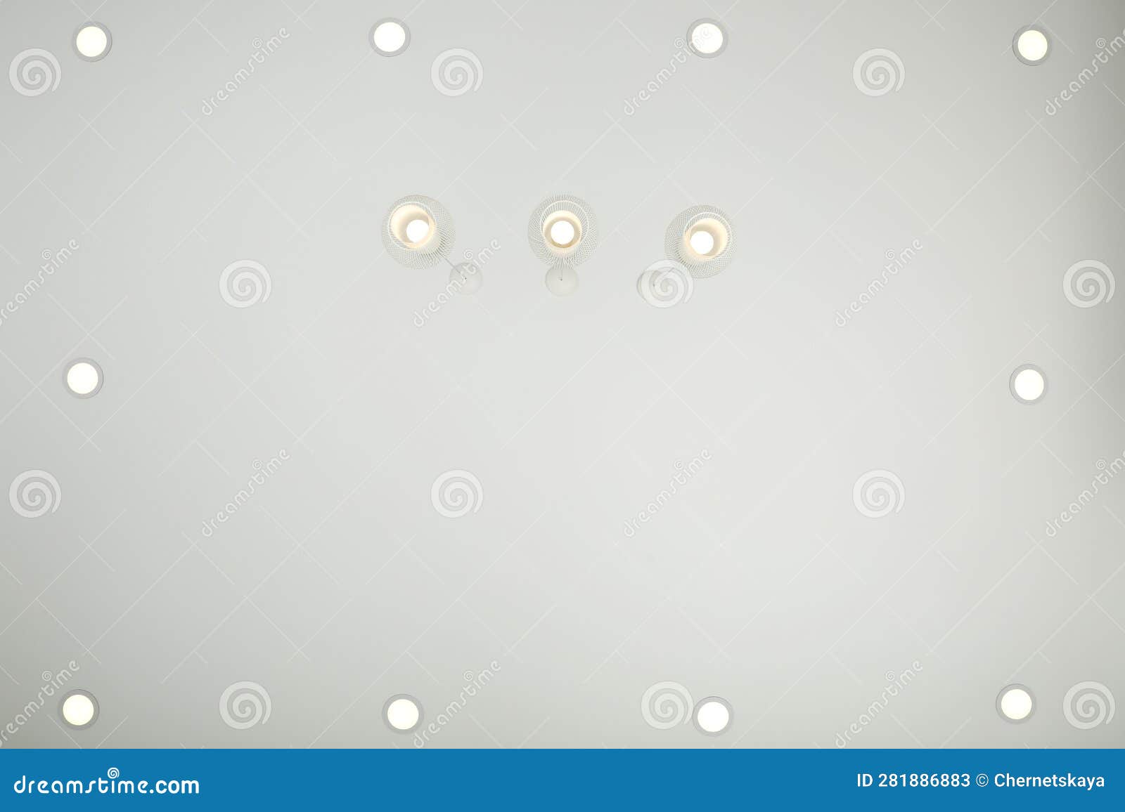 White Ceiling with Lighting in Room, Bottom View Stock Image - Image of ...