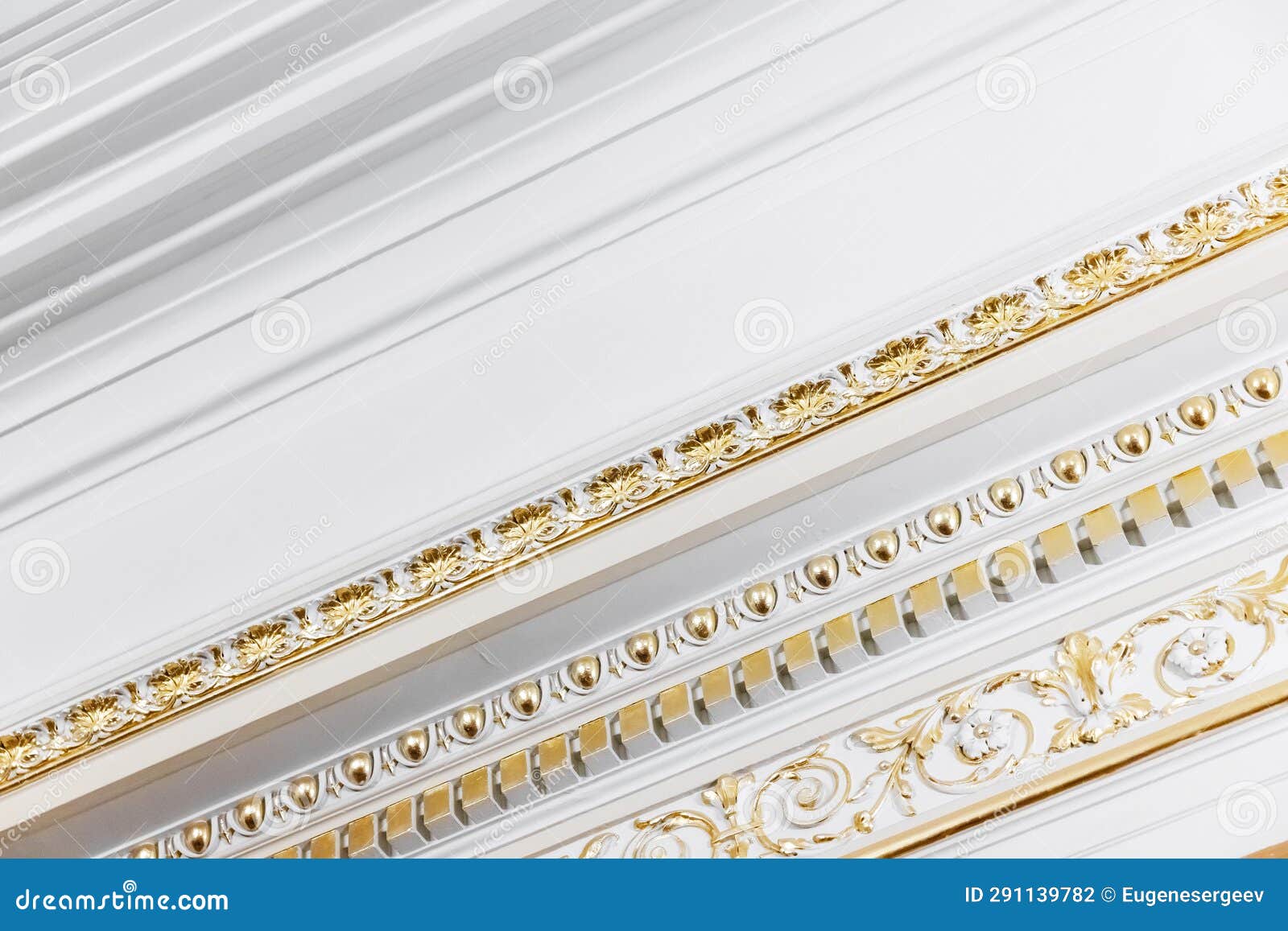 White Ceiling Relief Decoration with Gold Colored Classic Design ...