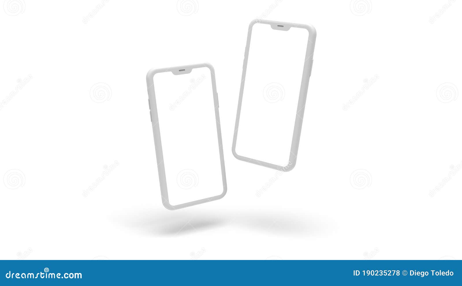 White Cell Phones Floating on White Background Rendering Stock ...