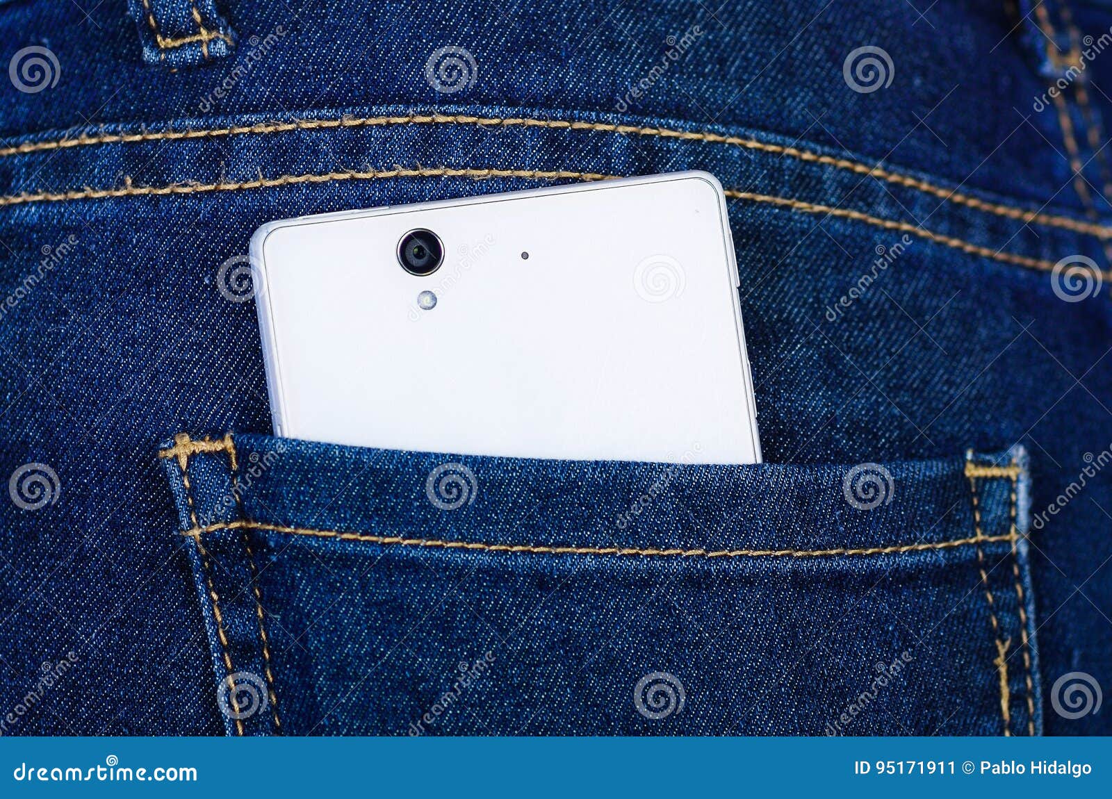 White Cellphone Inside of Jeans Back Pocket Stock Image - Image of ...