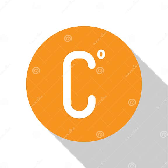 White Celsius Icon Isolated on White Background. Orange Circle Button ...