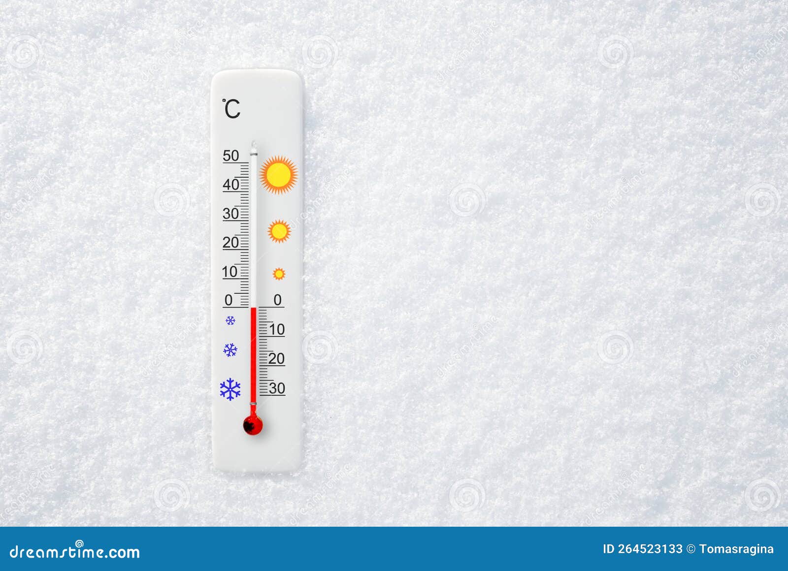 White Celsius Scale Thermometer in Snow. Ambient Temperature Zero ...