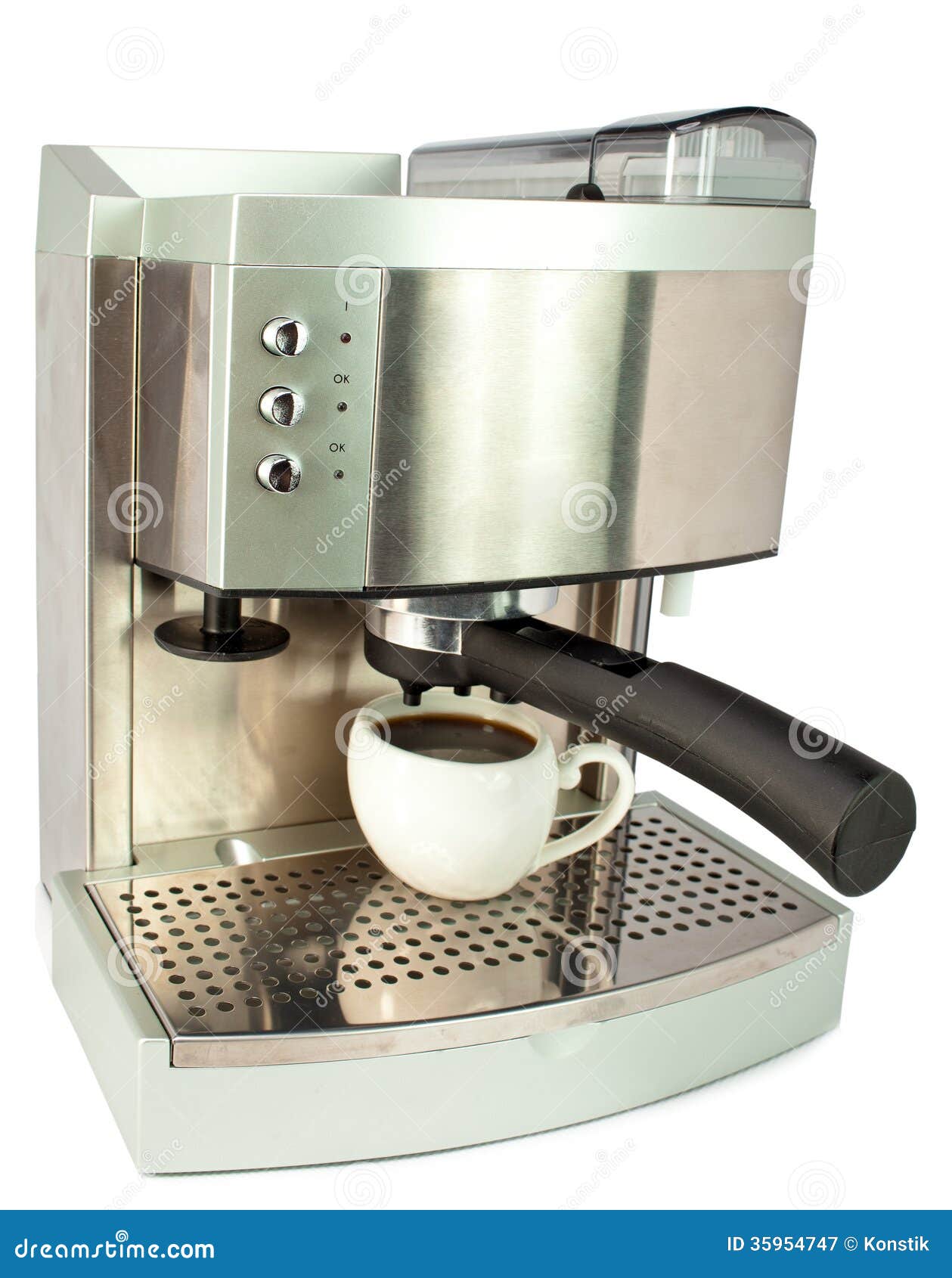 White Ceramic Cup with Cheny Coffee and the Coffee Machine.Still-life ...