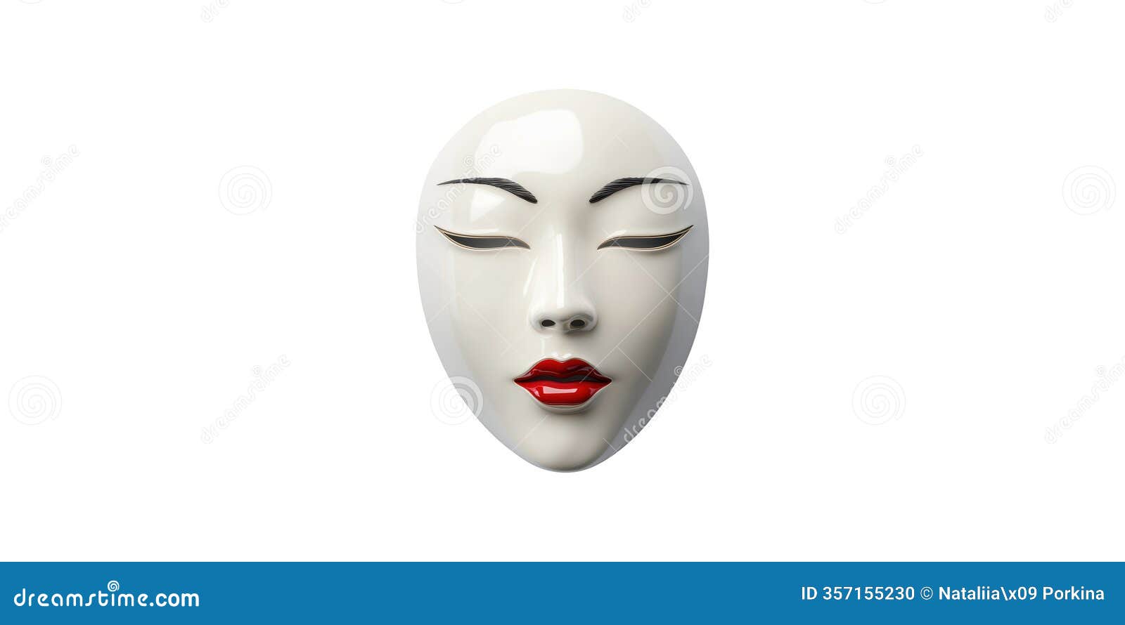 White Ceramic Female Mask with Red Lips Isolated on Transparent ...
