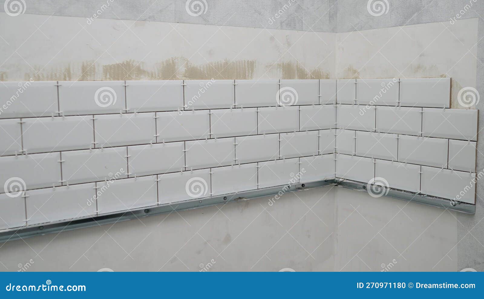 White Ceramic Kitchen, Serving in the Kitchen. Tiles on the Wall in the ...