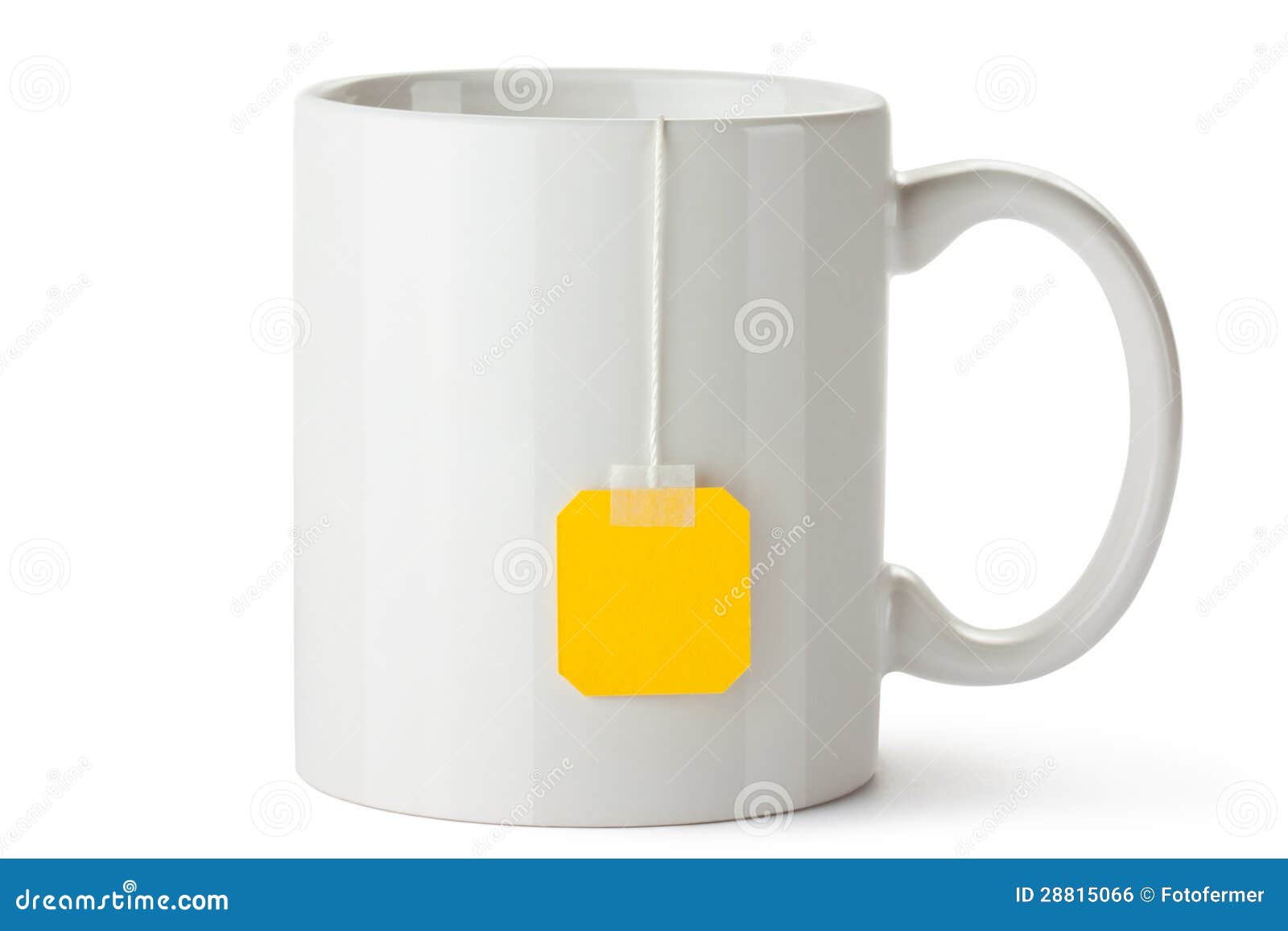 White Ceramic Mug with Teabag Label Stock Photo - Image of utensil ...