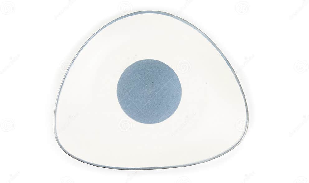 A White Ceramic Triangular Plate with Rounded Corners and a Light Blue ...