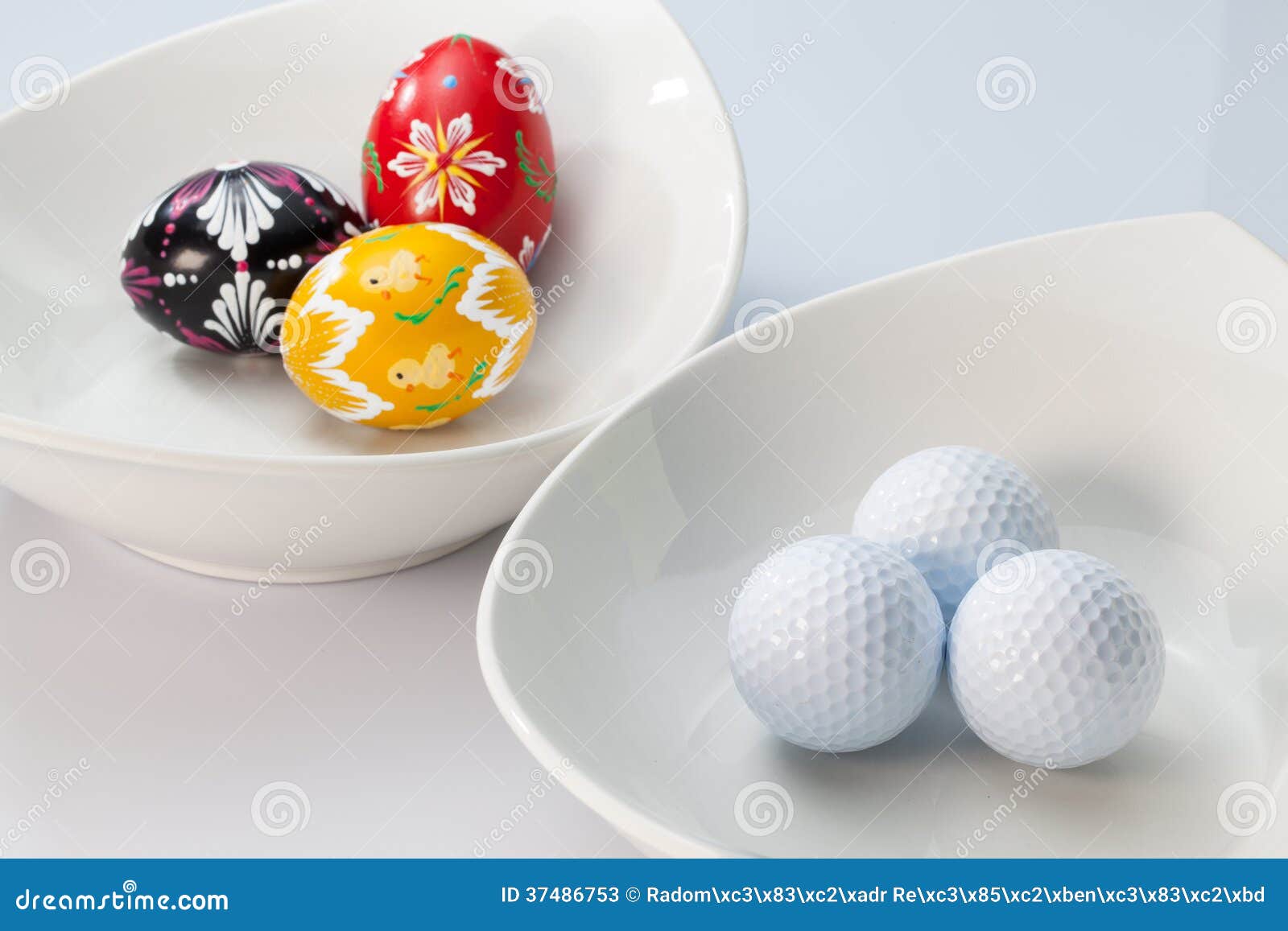 White Ceramics Bowls, Golf Balls and Eggs Stock Image - Image of ...