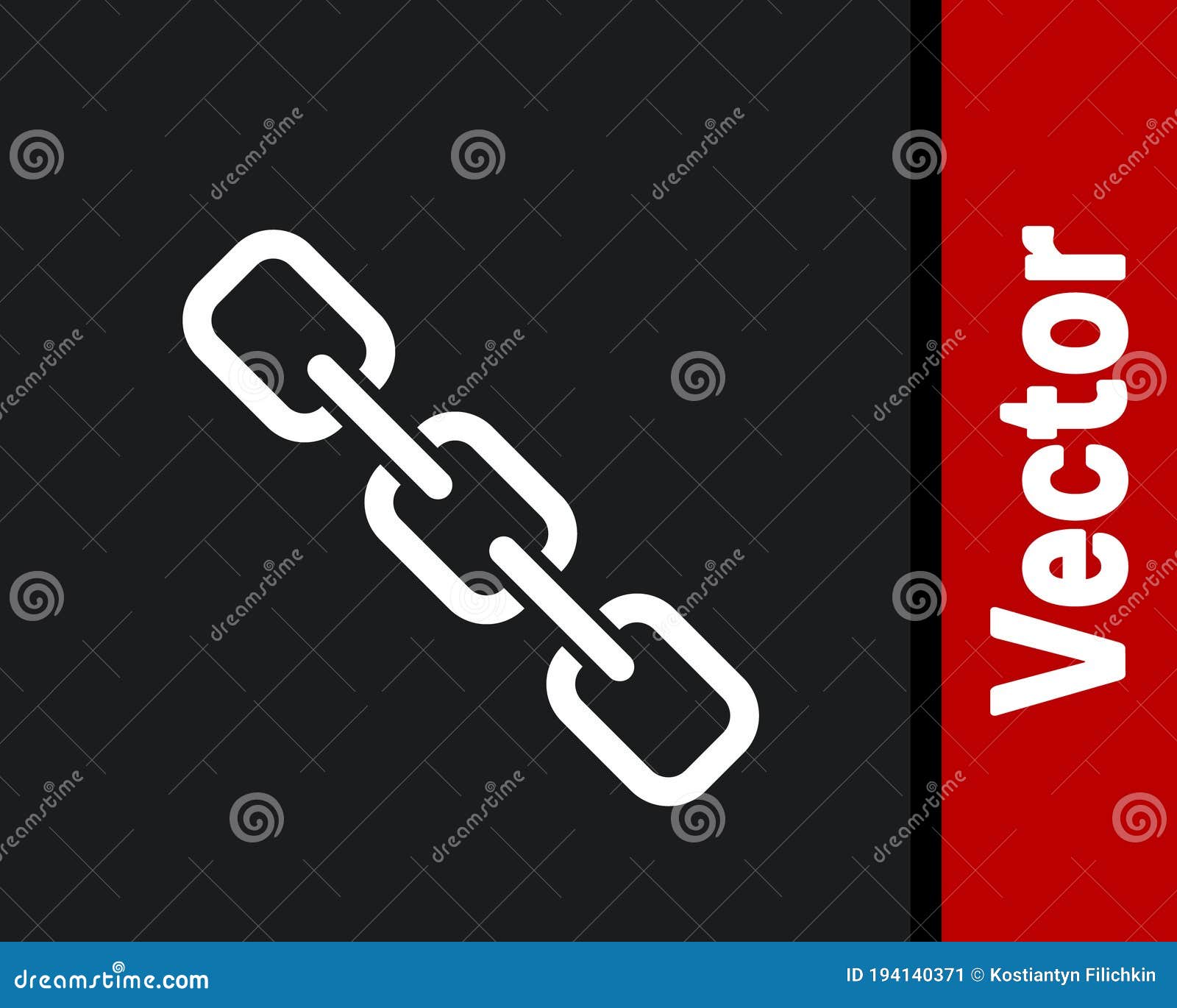 White Chain Link Icon Isolated on Black Background. Link Single ...