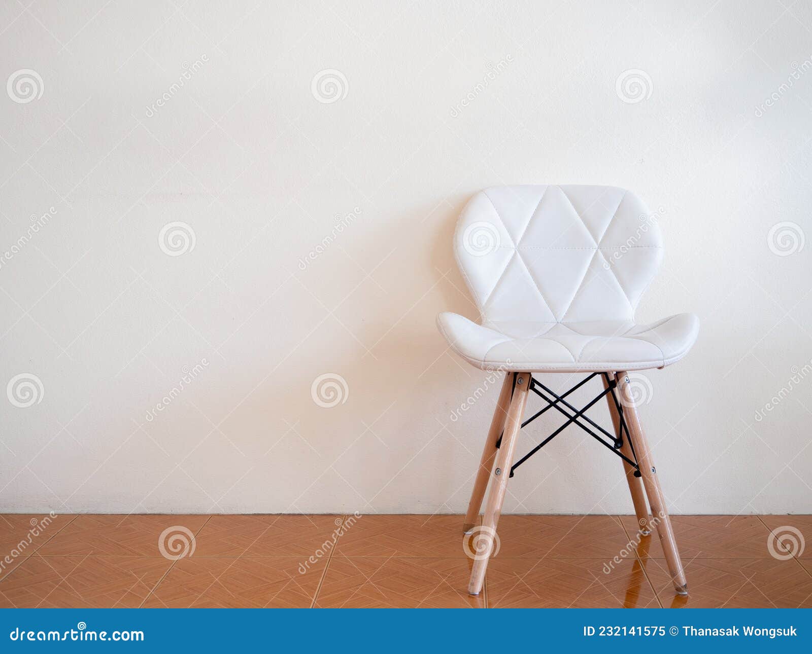 White Chair on the Floor at White Wall Minimal Concept Copy Space Frame ...