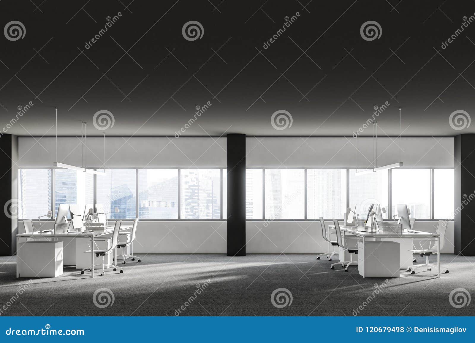 White Chairs Open Plan Office Interior, Side View Stock Illustration ...