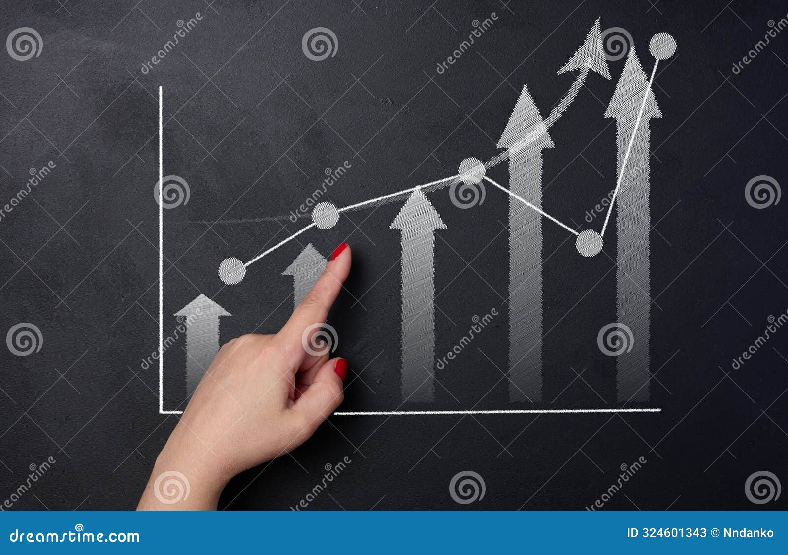 White Chalk Drawn Graph Columns and Up Arrow, Indicator Growth Concept ...