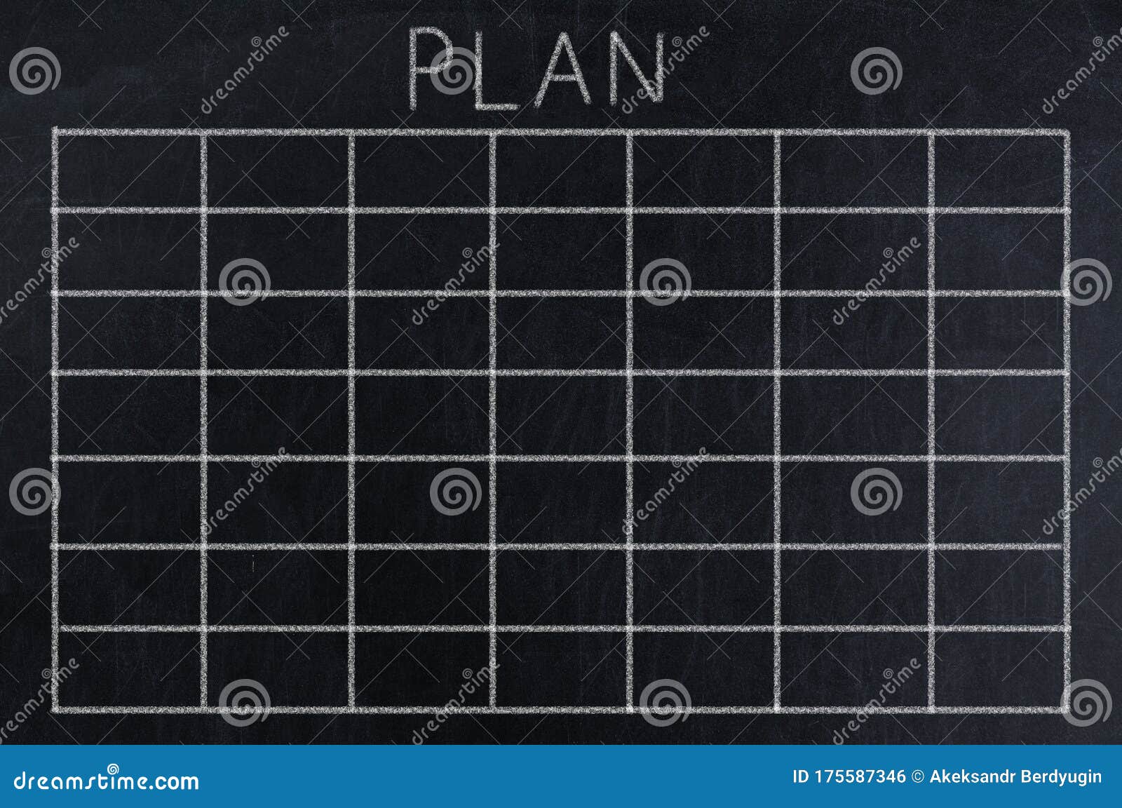 White Chalk Sketch of Blank Monthly Grid Timetable Schedule on Black ...