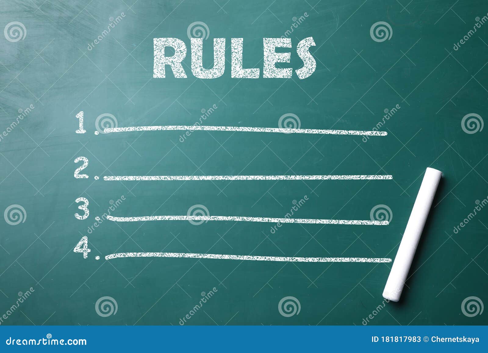 White Chalk Stick on Greenboard and List of Rules Stock Image - Image ...