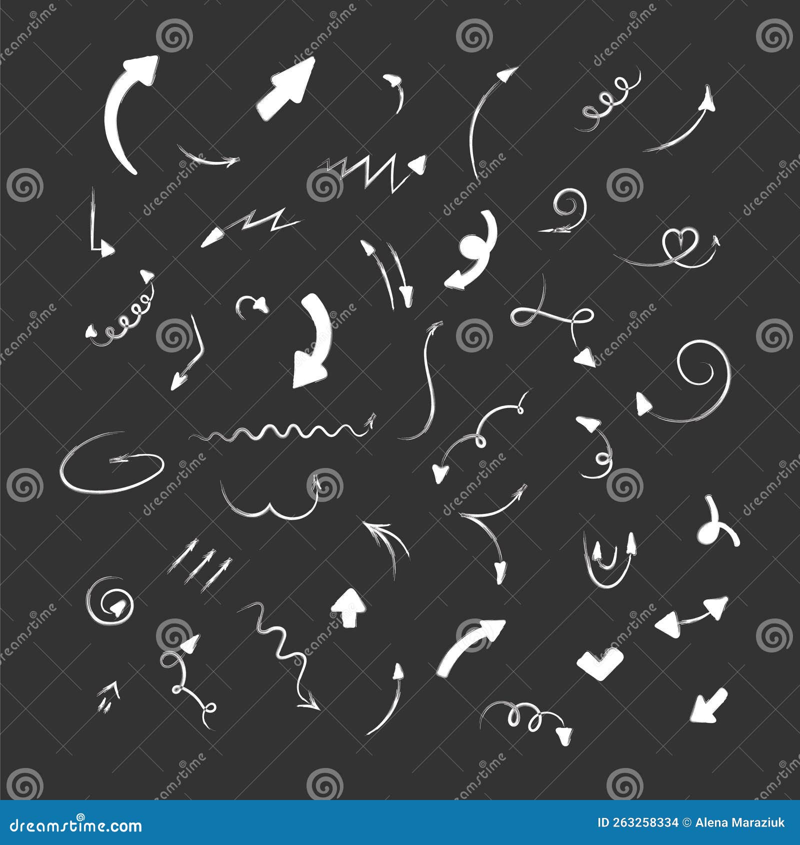 White Chalked Arrows And Lines On The Blackboard Set. Hand Drawing ...