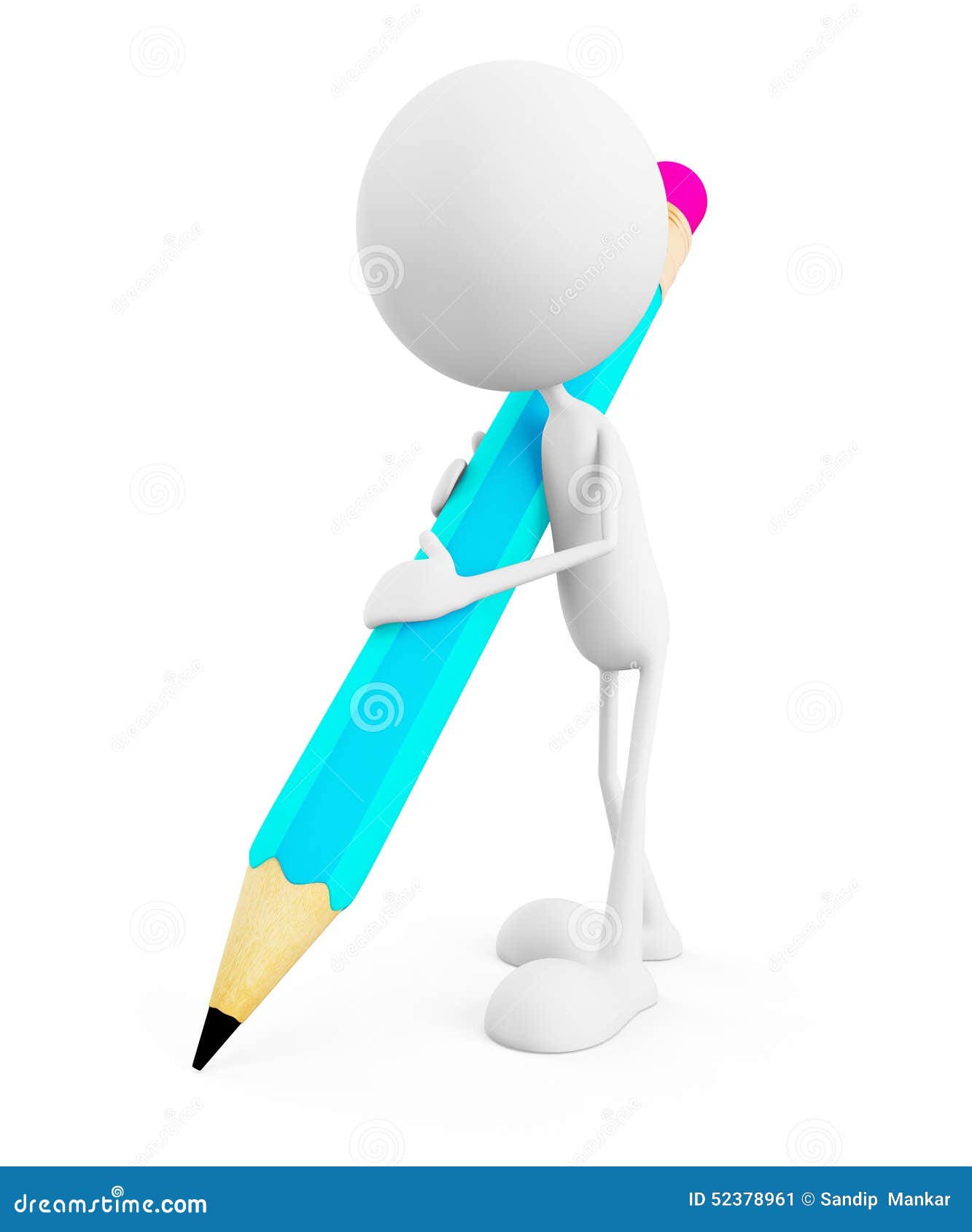 White Character with Pencil Character Stock Illustration - Illustration ...
