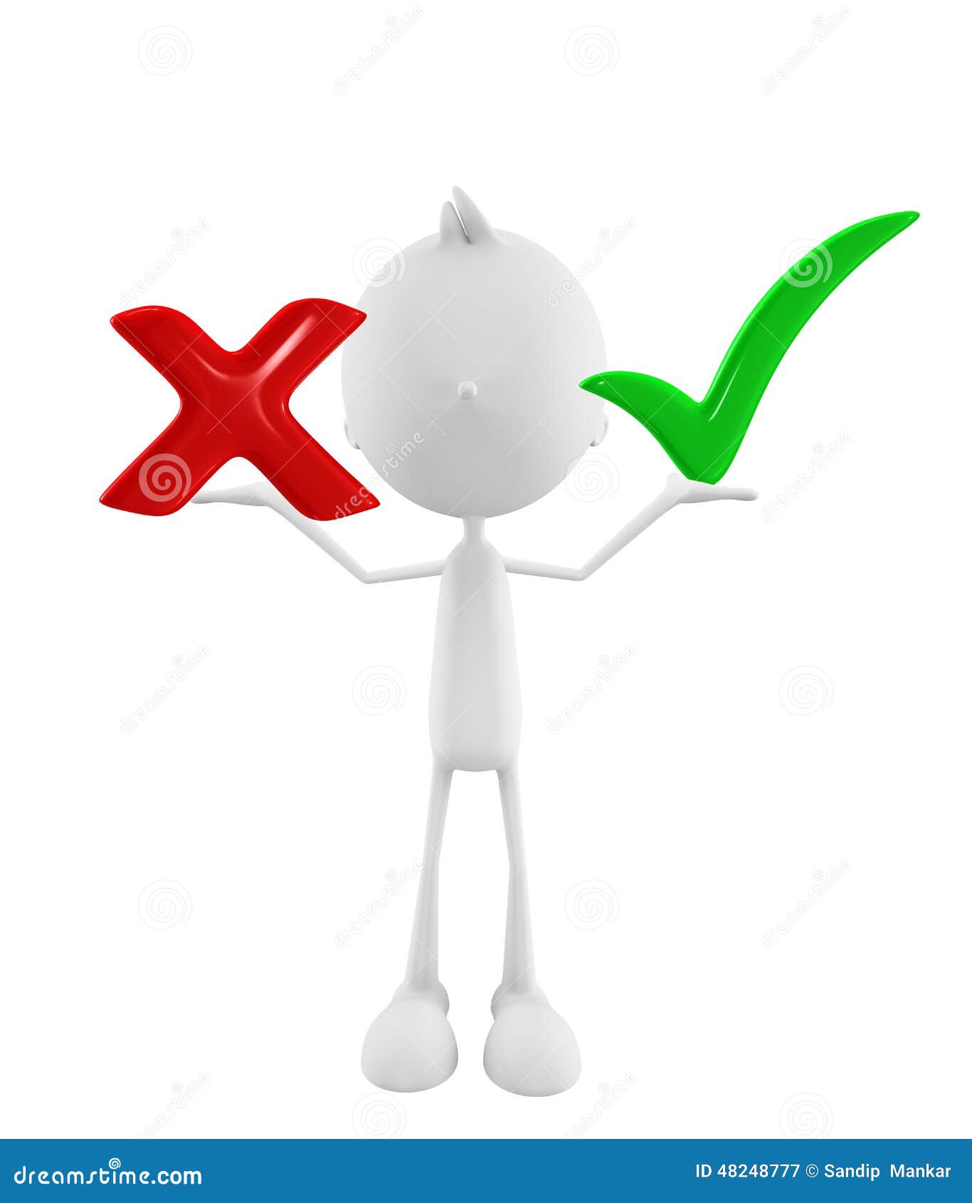 White Character with Wrong and Right Sign Stock Illustration ...