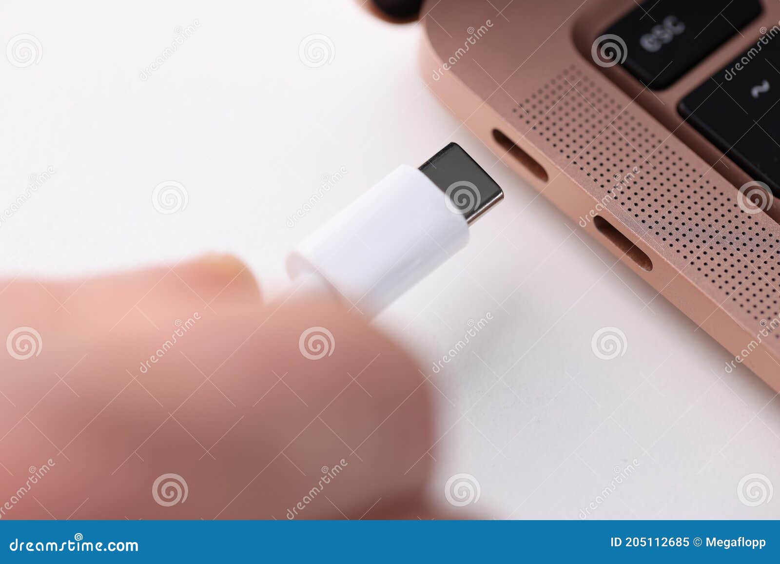 White Charger is Inserted into a Socket in Laptop Stock Image - Image ...