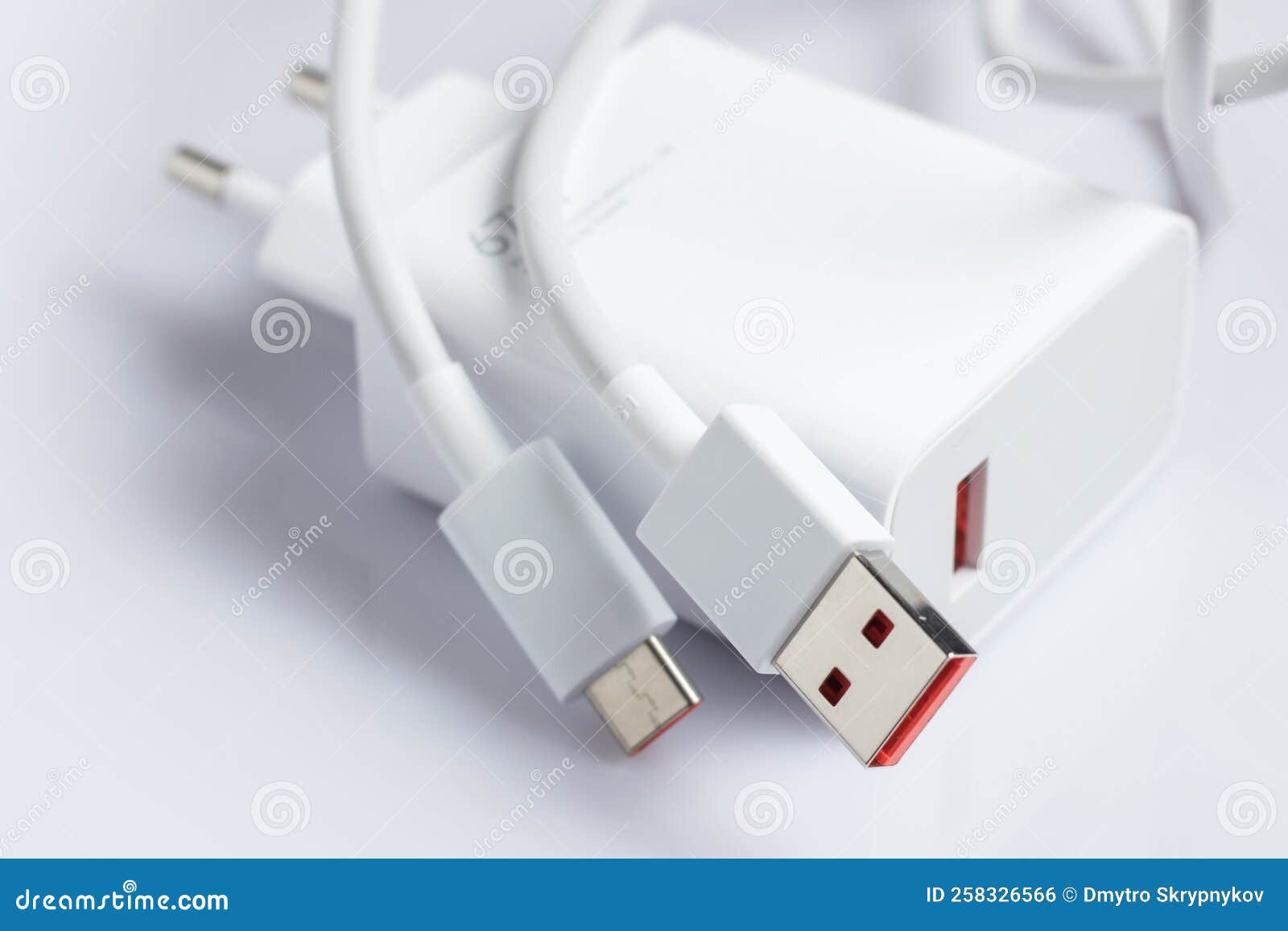 White Charger with Usb Cable on White Background. Stock Photo - Image ...