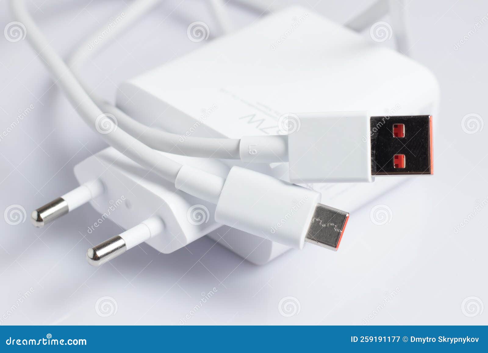 White Charger with Usb Cable on White Background Stock Image - Image of ...
