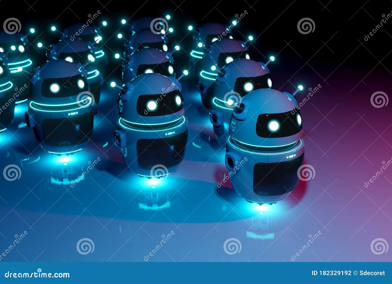 White Chatbot Robot Leading Robots Group on Dark Bluish Reddish ...