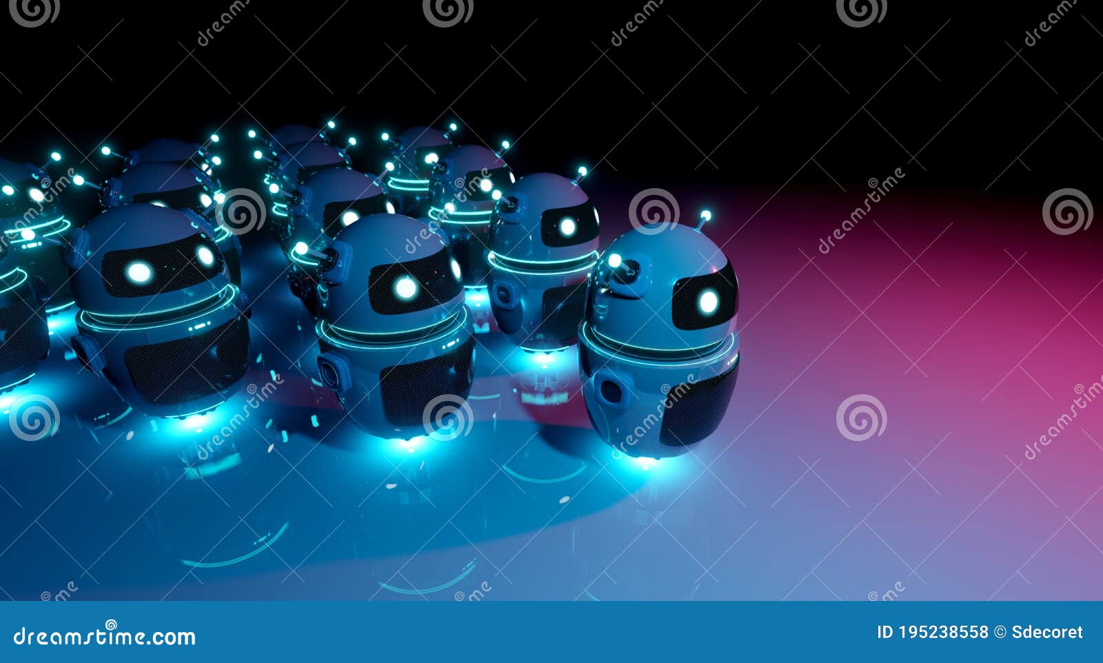 White Chatbot Robot Leading Robots Group on Dark Bluish Reddish ...
