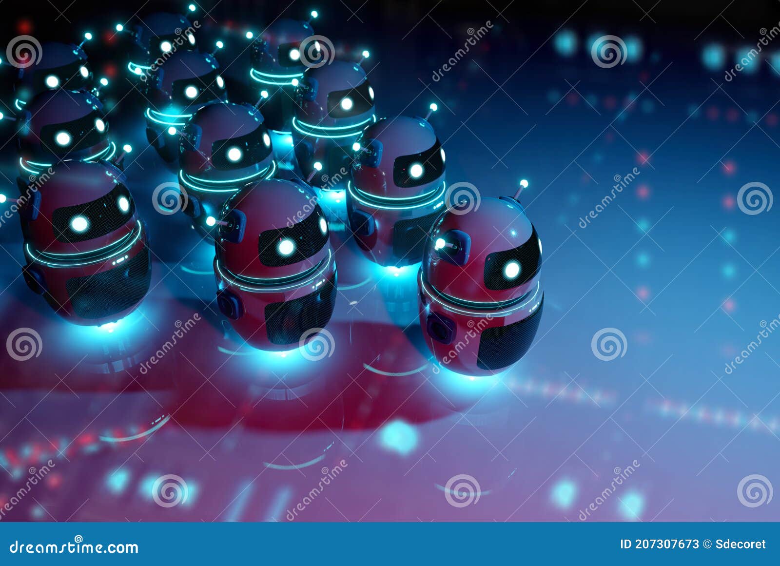 White Chatbot Robot Leading Robots Group On Dark Bluish Reddish ...