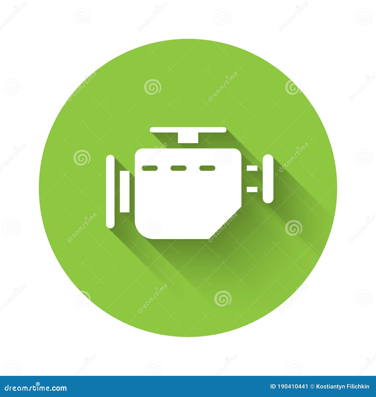 White Check Engine Icon Isolated with Long Shadow. Green Circle Button ...