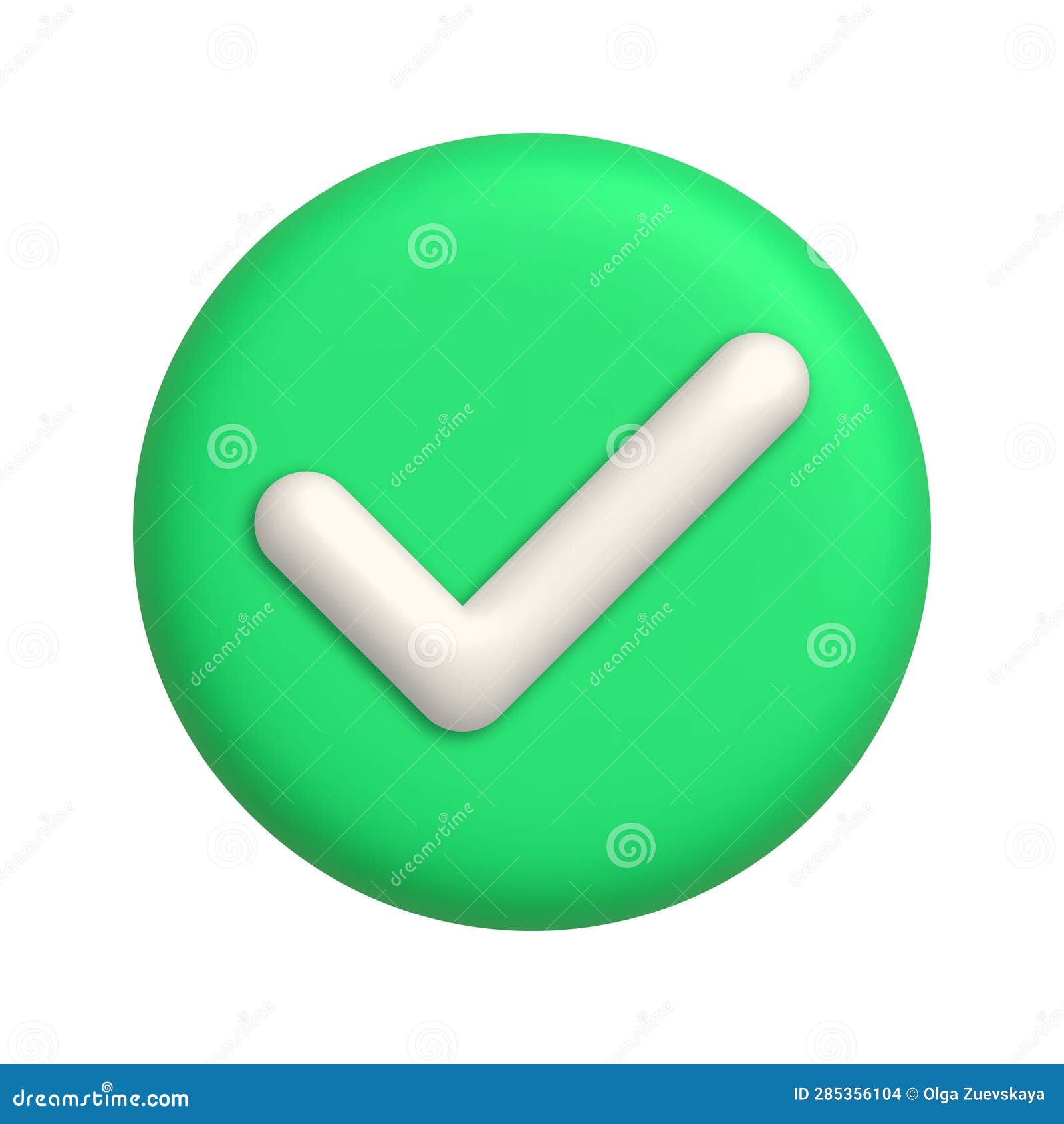 White Check Mark Icon on Green Round Button. 3d Realistic Design ...