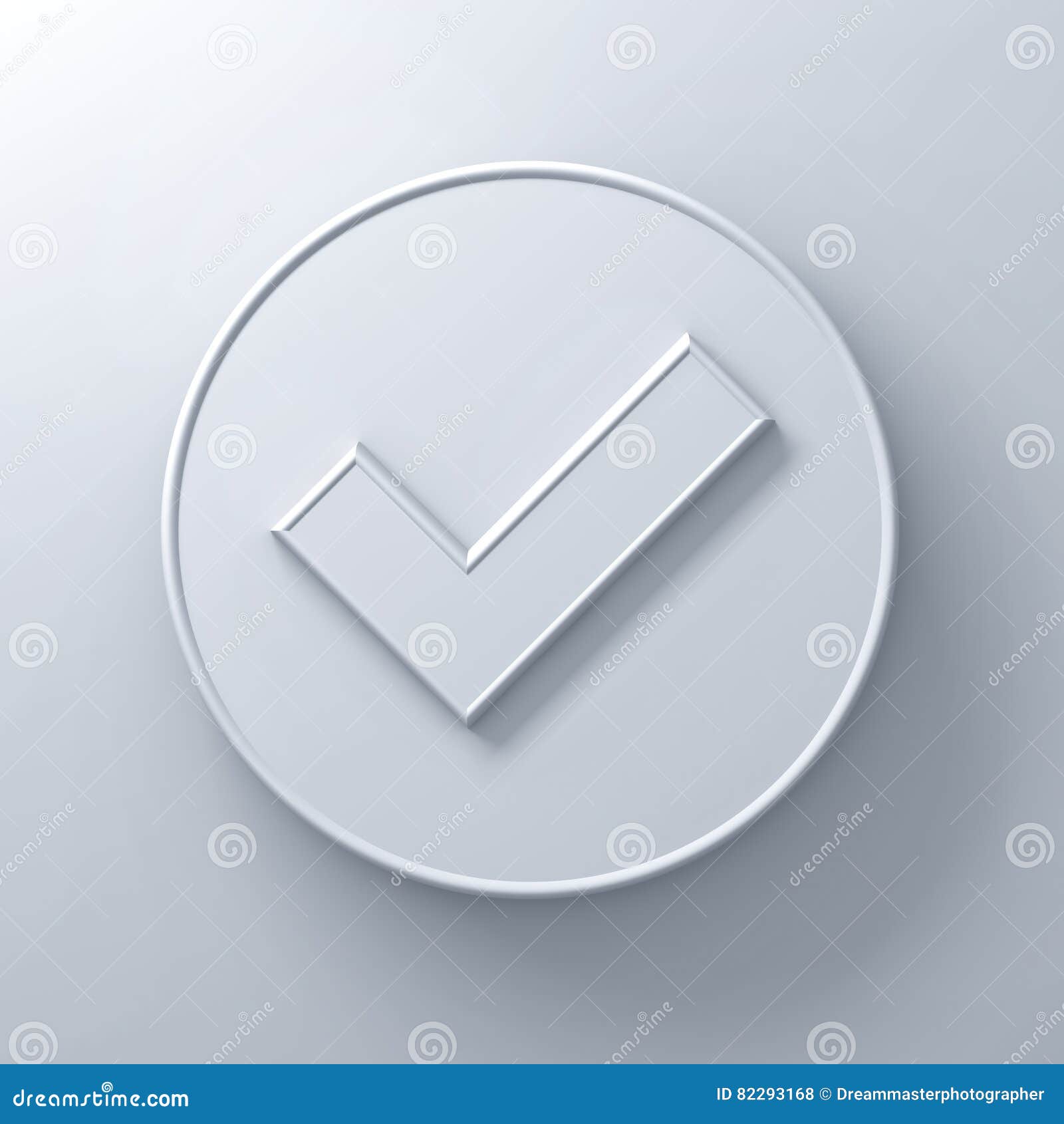 White Check Mark or Tick Abstract on Round Signboard Over White Wall ...