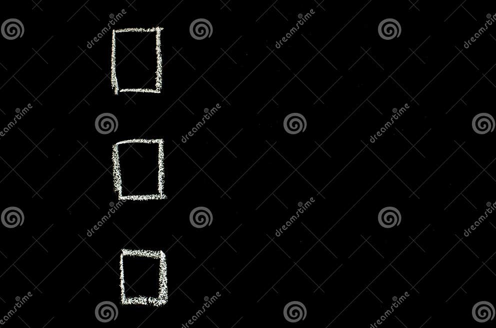 White Checkboxes Drawn on Blackboard. Stock Photo - Image of review ...