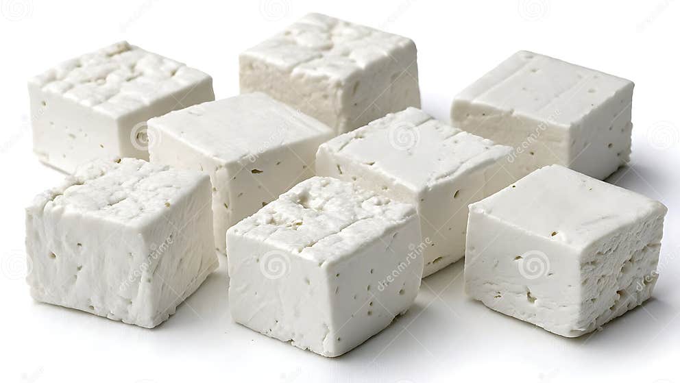 Multiple White Cheese Cubes on White Background Stock Illustration ...