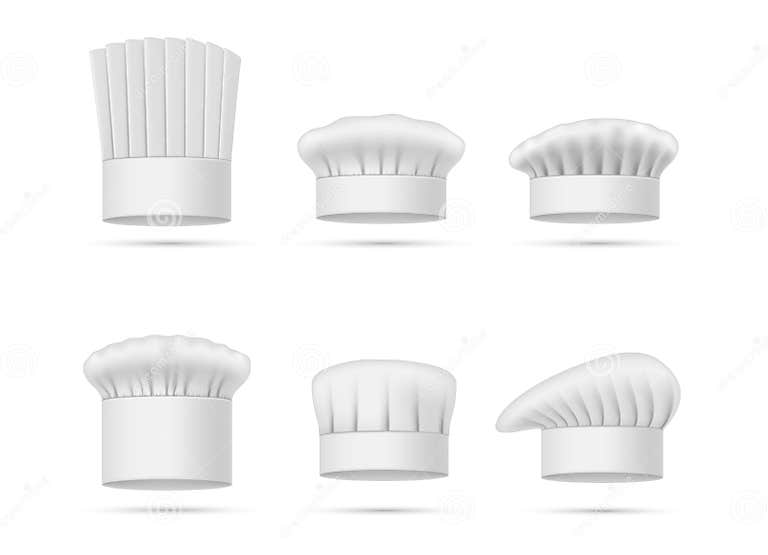 White Chef S Hat Different Shape Set Realistic Vector Illustration ...