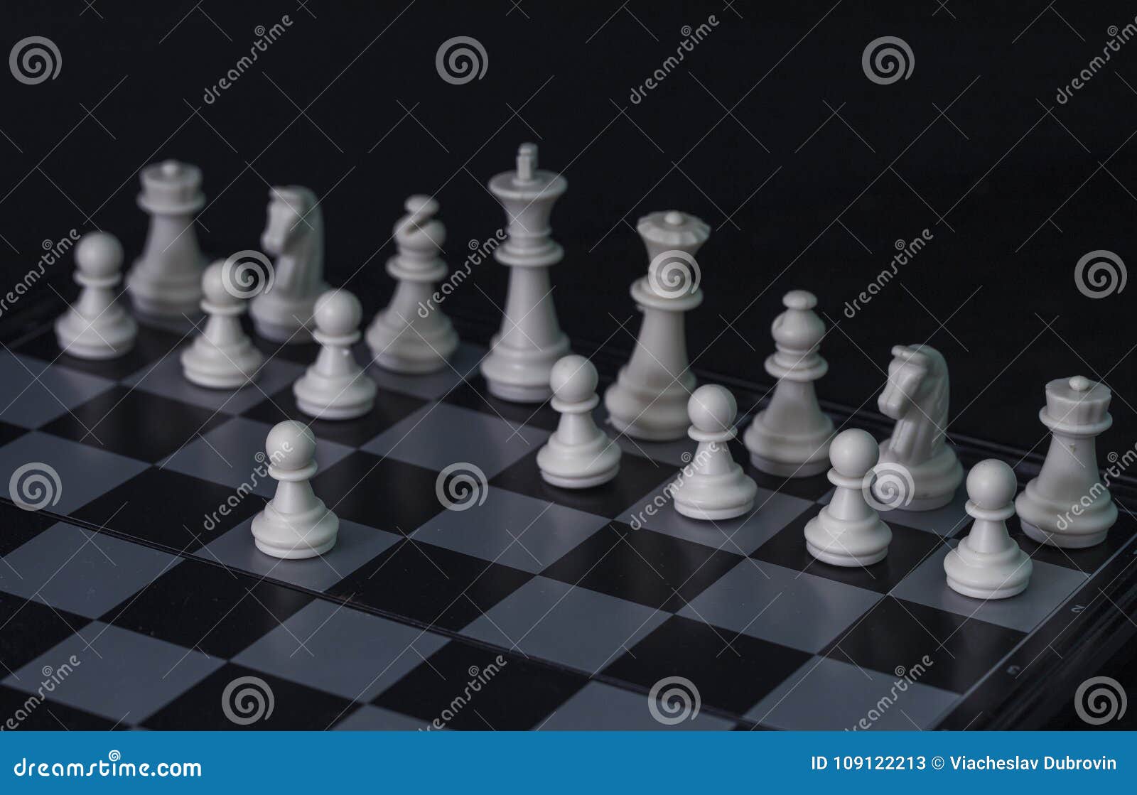 White Chess Figures on Board. White Chess Set in Order for Game Start ...