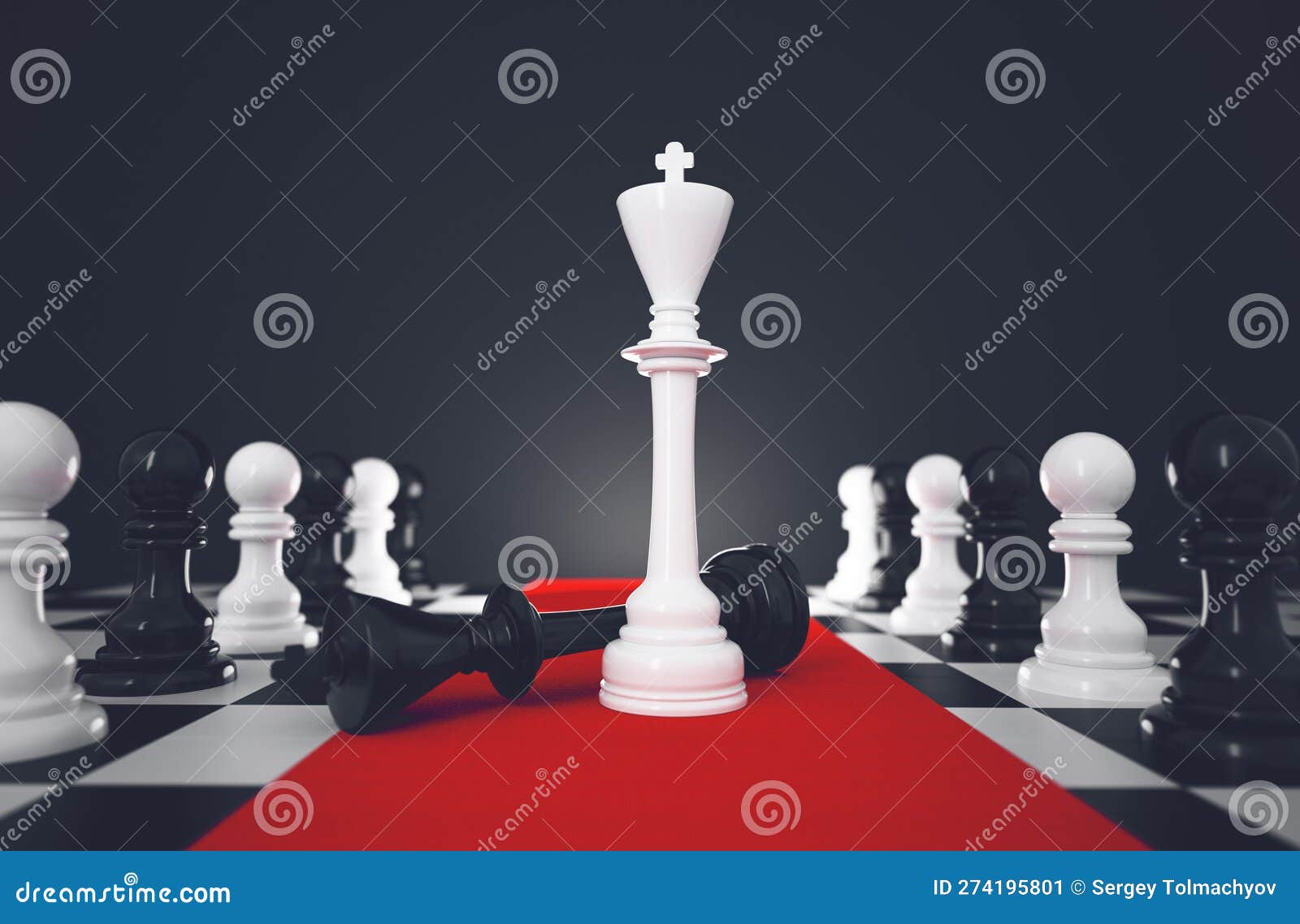 White Chess King Standing Over the Fallen Black King on a Chess Board ...