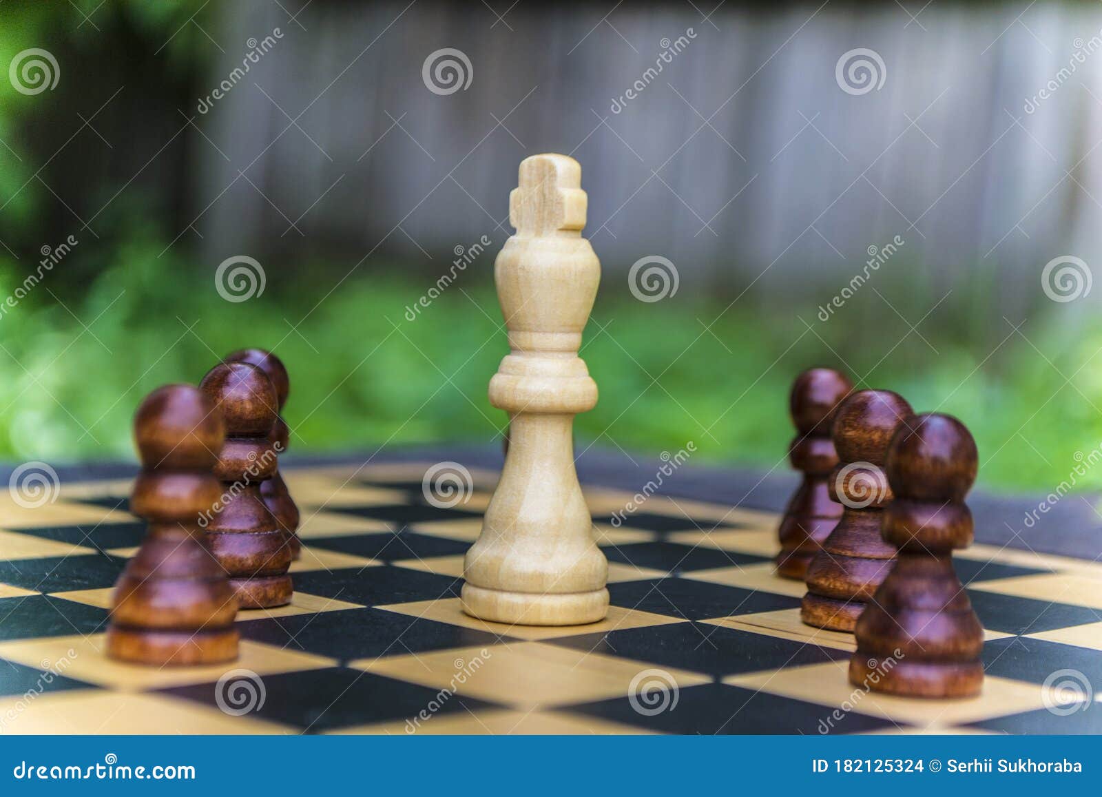 White Chess King Surrounded by Black Pawns Stock Photo - Image of self ...