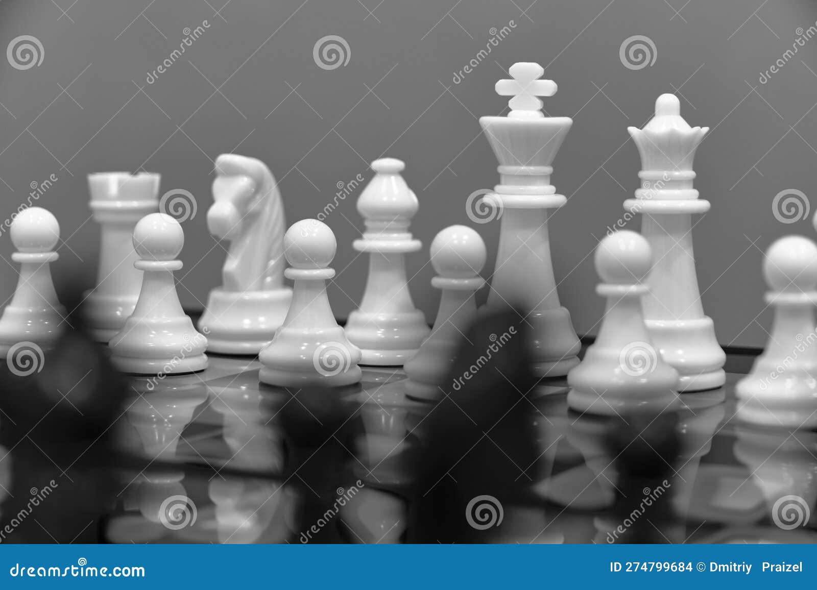 White Chess Pieces Against Background Black Blurred Chess Pieces. Stock ...