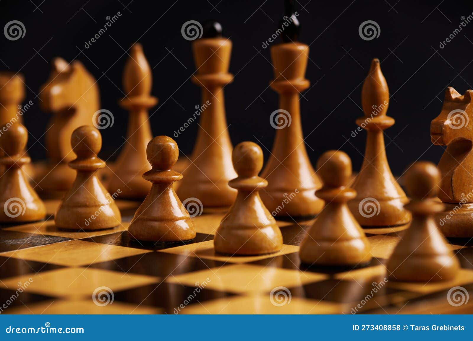 White Chess Pieces Standing in Start Positions on the Chessboard, Over ...