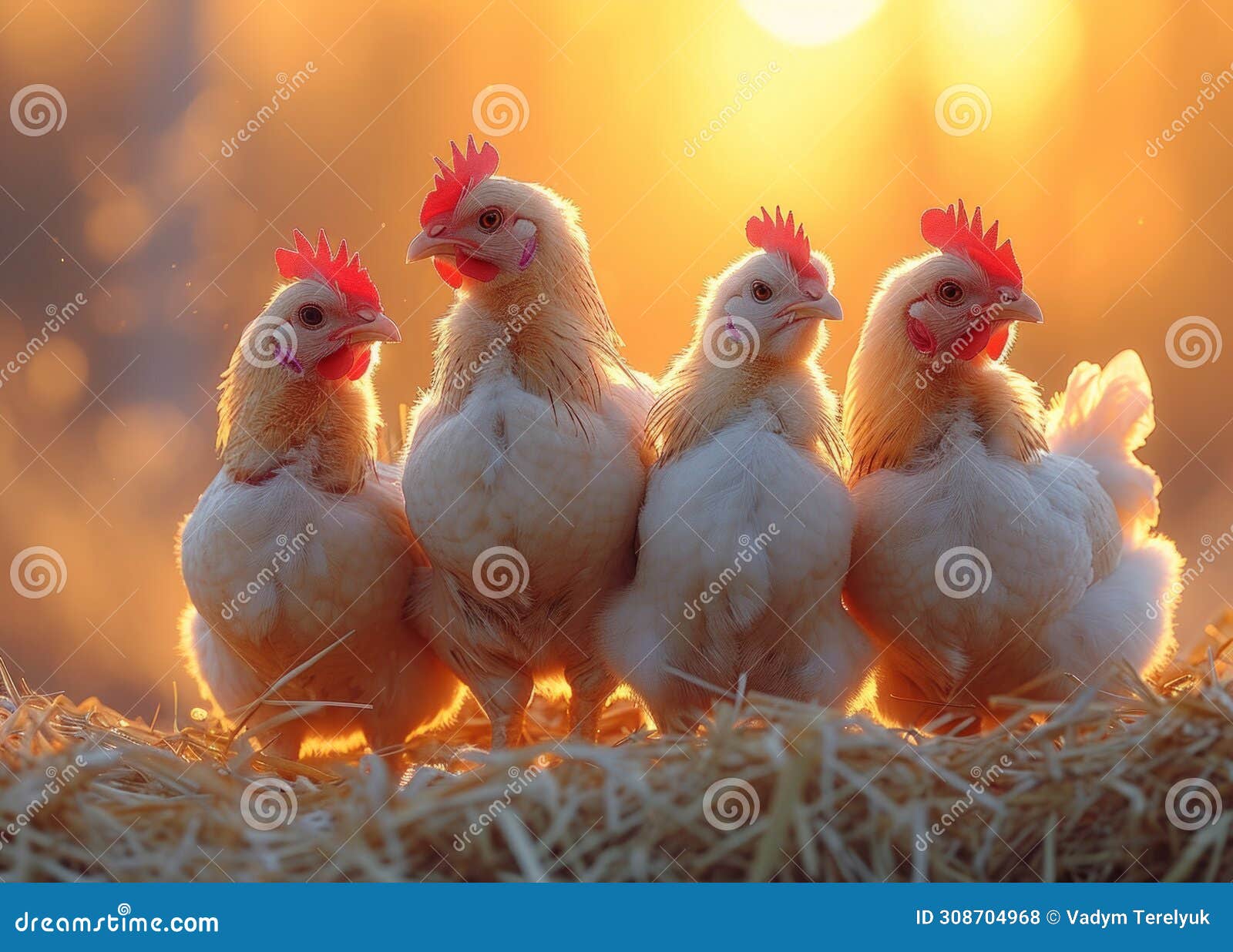 White Chickens are Sitting on the Straw Stock Photo - Image of ...