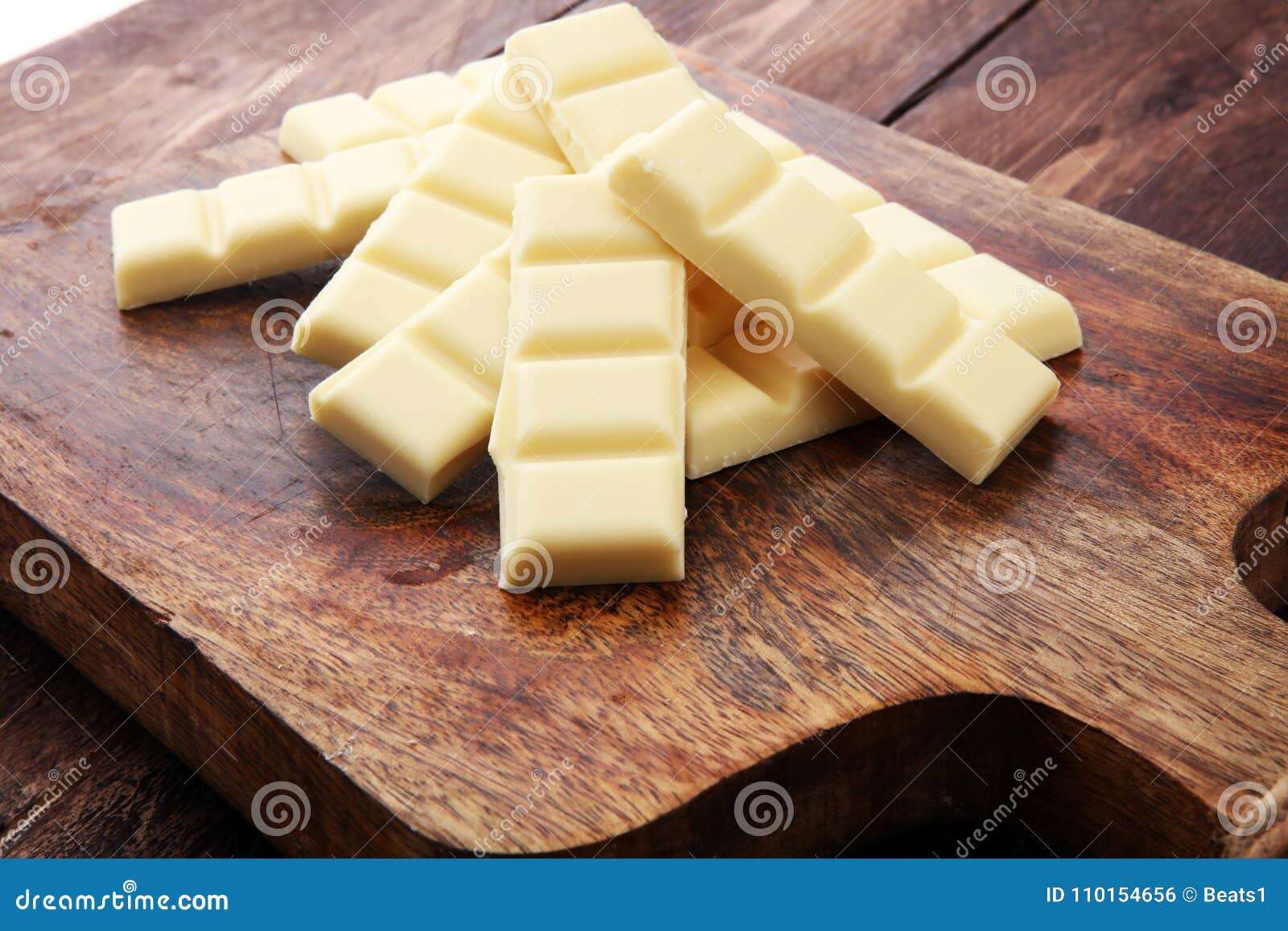 White Chocolate Bars and White Choco Pieces on Wood Stock Photo - Image ...