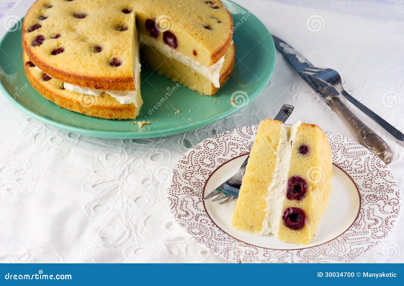 White Chocolate, Cottage Cheese and Cherry Cake Stock Photo - Image of ...